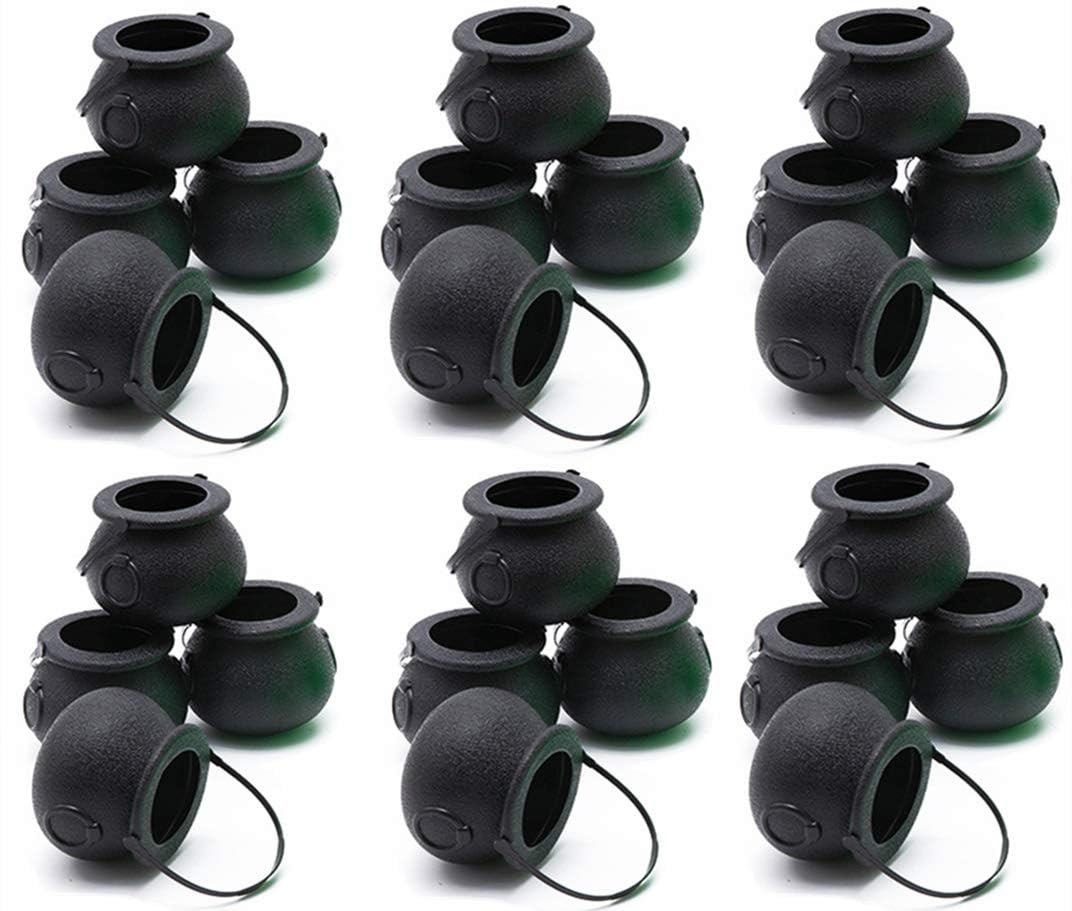 24 PCS Candy Kettle Black Novelty Cauldron Kettles with Handle for Halloween Trick or Treat Party Favors Mini Black Witch Cauldron