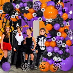 Halloween Balloon Garland Arch Kit, 6.6 X 6.6 ft Halloween Tinsel Foil Fringe Curtain, Halloween Decorations Party Supplies, Spider Balloon, Halloween 3D Bat Sticker, Halloween Party Photo Backdrop