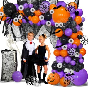 Halloween Balloon Garland Arch Kit, 6.6 X 6.6 ft Halloween Tinsel Foil Fringe Curtain, Halloween Decorations Party Supplies, Spider Balloon, Halloween 3D Bat Sticker, Halloween Party Photo Backdrop