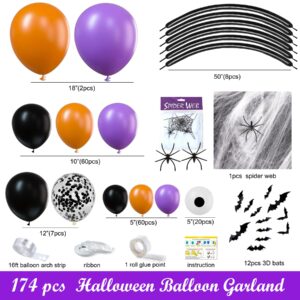 Halloween Balloon Garland Arch Kit, 6.6 X 6.6 ft Halloween Tinsel Foil Fringe Curtain, Halloween Decorations Party Supplies, Spider Balloon, Halloween 3D Bat Sticker, Halloween Party Photo Backdrop