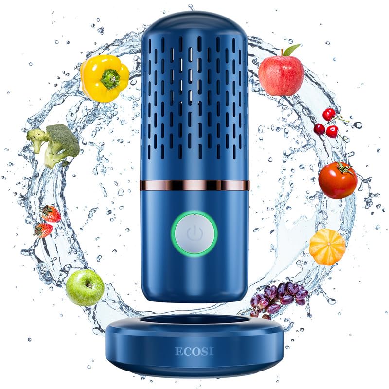 ECOSI Fruit and Vegetable Washing Machine, Portable Fruit Vegetable Purifier Cordless Fruit Cleaner Device in Water Kitchen Gadgets with Titanium OH-ion Purification Tech for Food Cleaning, Blue