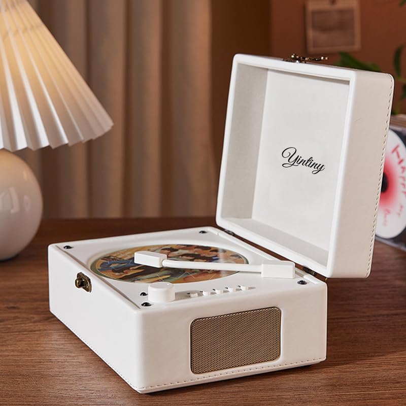 Yintiny Desktop Bluetooth 5.0 CD Player with Speaker, Portable CD Player for Home, Retro Suitcase CD Player【Soft Voice】, CD2-LH168