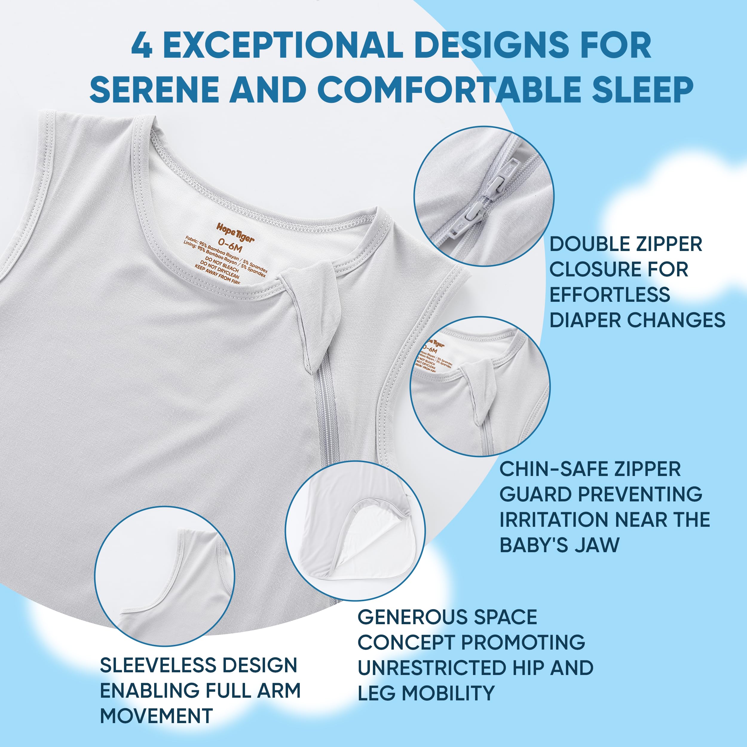 Baby Bamboo Sleep Sack - 0.5 TOG Organic Sleeveless Wearable Swaddle Blanket Bag for Boy Girl - for 68-74°F Room (Grey, 6-18 Months)