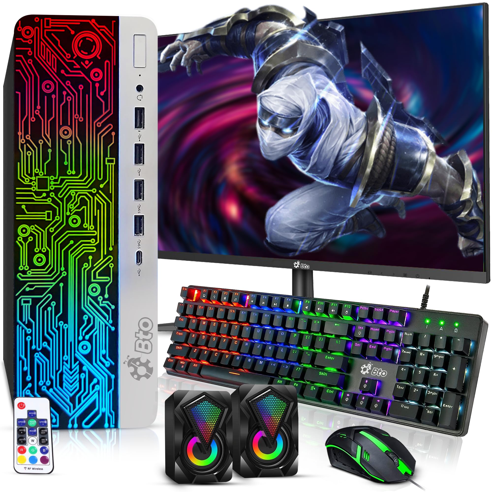 BTO RGB Gaming Desktop PC Bundle - Intel Core i7 6th Gen, 16GB DDR4 Ram, 512GB SSD, Radeon RX - 550 4GB GDDR5, New 22 Inch Monitor – Prebuilt Computer for PC Gaming - Windows 10 Pro (Renewed)