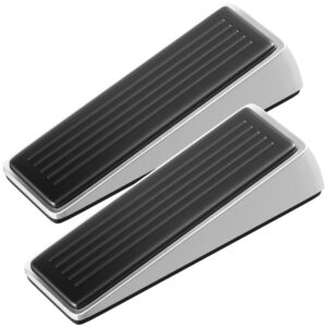 architectural hardware - heavy duty zinc door stopper with rubber anti scuff grips (2 pack) - metal & rubber wedge door stoppers for bottom of door - modern door stops - doorstop jam door wedge