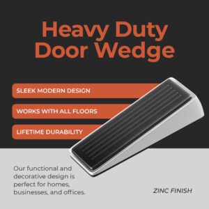 Architectural Hardware - Heavy Duty Zinc Door Stopper with Rubber Anti Scuff Grips (2 Pack) - Metal & Rubber Wedge Door Stoppers for Bottom of Door - Modern Door Stops - Doorstop Jam Door Wedge