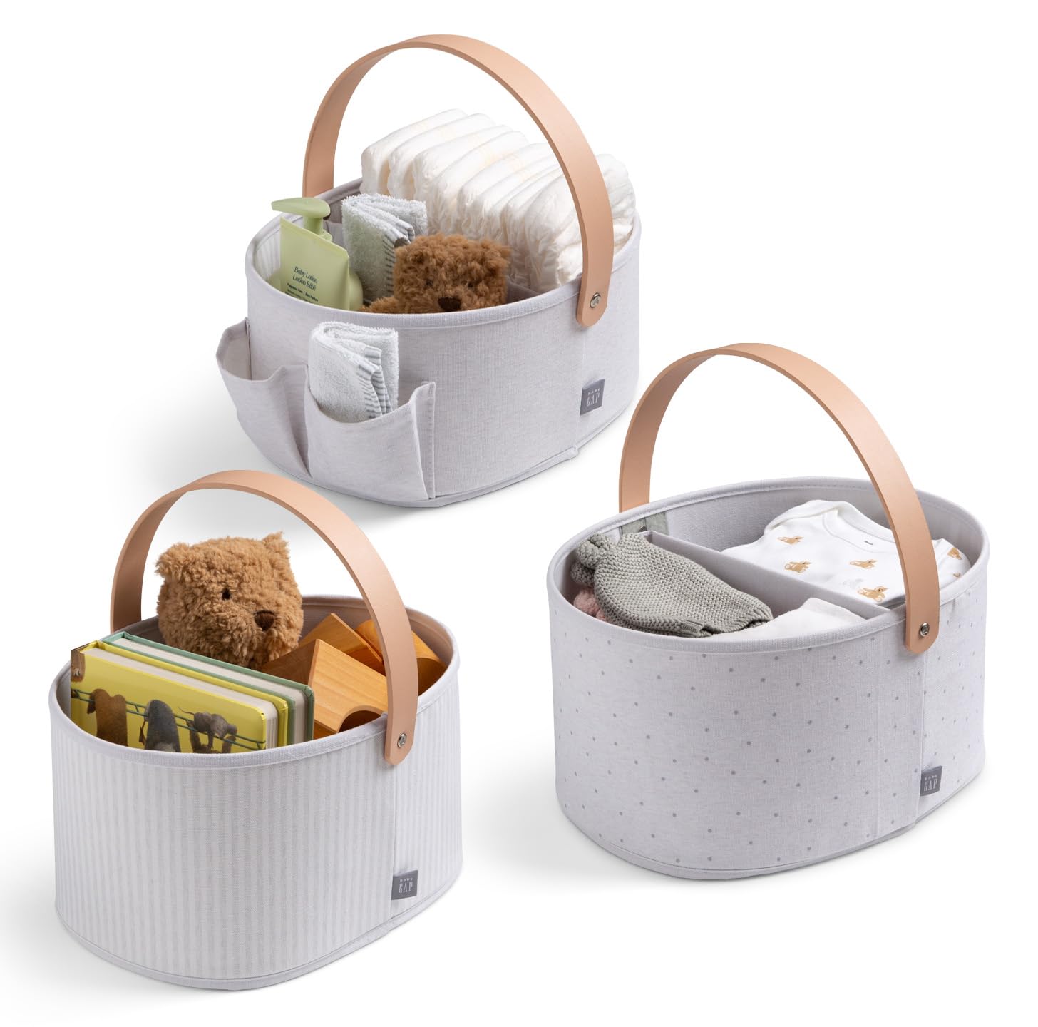 Delta Children GAP babyGap 3-Pack Nested Fabric Storage Bins with Handles, Grey