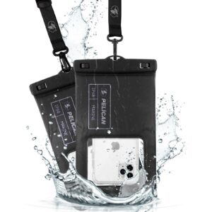 pelican marine - ip68 waterproof phone pouch [xl size] floating waterproof phone case/bag for iphone 15 pro max/14 pro max/13/12/s24 ultra/s23/s22/pixel 8 - detachable lanyard - 2 pack, stealth black