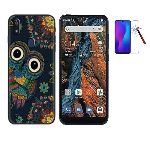 Phone Case for Consumer Cellular Verve Connect/ Z6103, Flexible Soft TPU Printed Design Gel Cover (Owl/Tempered Glass)