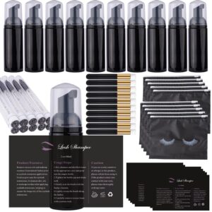 50pcs lash extension cleaning kit for clients,10pcs lash brushes,10pcs eyelash cleaning brush with tubes,10pcs lash bottles,10pcs eyelash aftercare bags,10pcs lash shampoo label stickers(black)