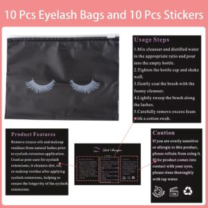 50pcs Lash Extension Cleaning Kit for Clients,10pcs Lash Brushes,10pcs Eyelash Cleaning Brush with Tubes,10pcs Lash Bottles,10pcs Eyelash Aftercare Bags,10pcs Lash Shampoo Label Stickers(Black)