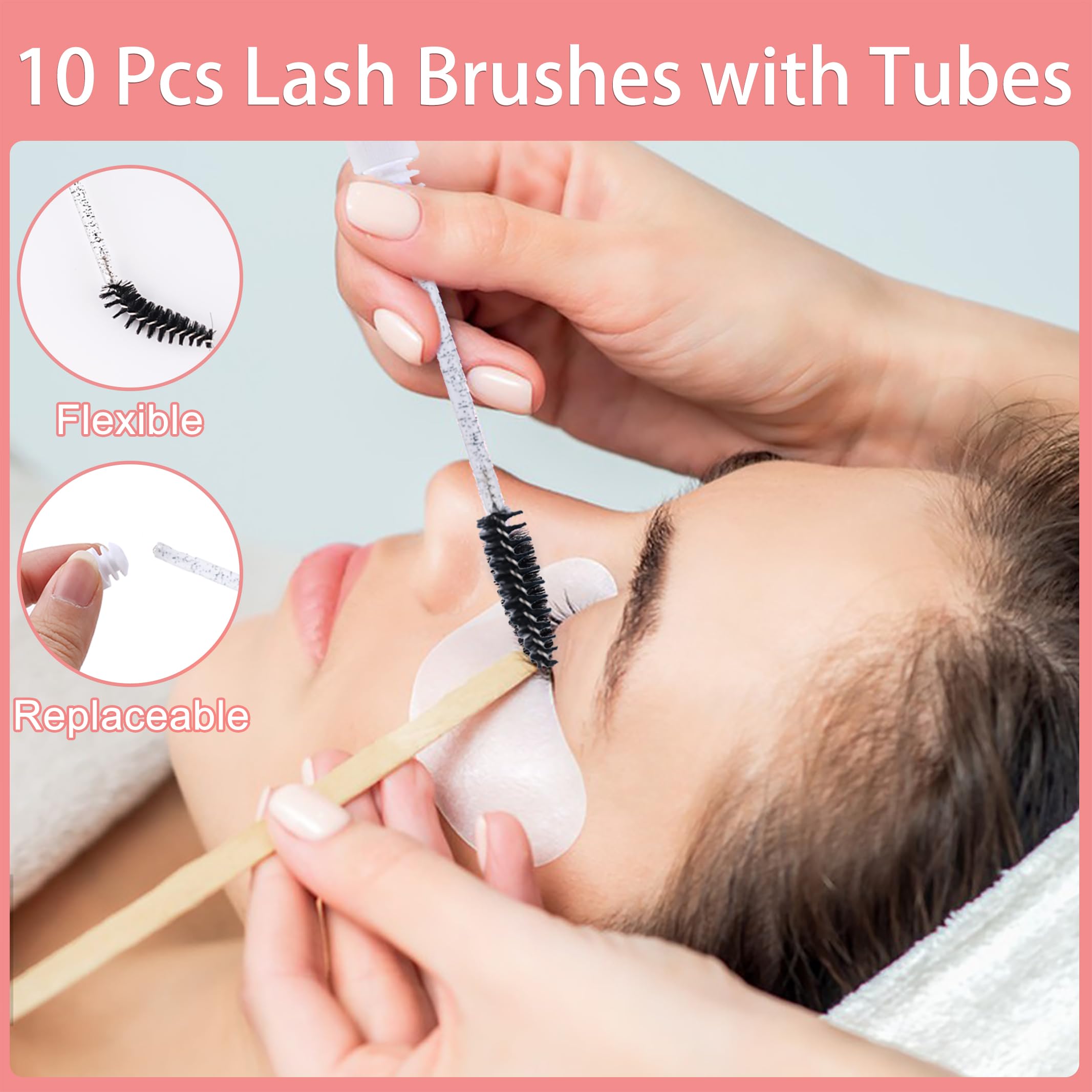 50pcs Lash Extension Cleaning Kit for Clients,10pcs Lash Brushes,10pcs Eyelash Cleaning Brush with Tubes,10pcs Lash Bottles,10pcs Eyelash Aftercare Bags,10pcs Lash Shampoo Label Stickers(Black)