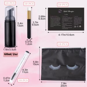 50pcs Lash Extension Cleaning Kit for Clients,10pcs Lash Brushes,10pcs Eyelash Cleaning Brush with Tubes,10pcs Lash Bottles,10pcs Eyelash Aftercare Bags,10pcs Lash Shampoo Label Stickers(Black)