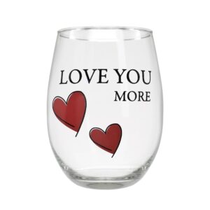 BANBERRY DESIGNS Lover's Wine Glass Set - I Love You, Love You More - Set of 2 - Stemless Wine Glasses with Decorative Hearts - Mr. & Mrs. - His and Her Romantic Glassware 20 oz