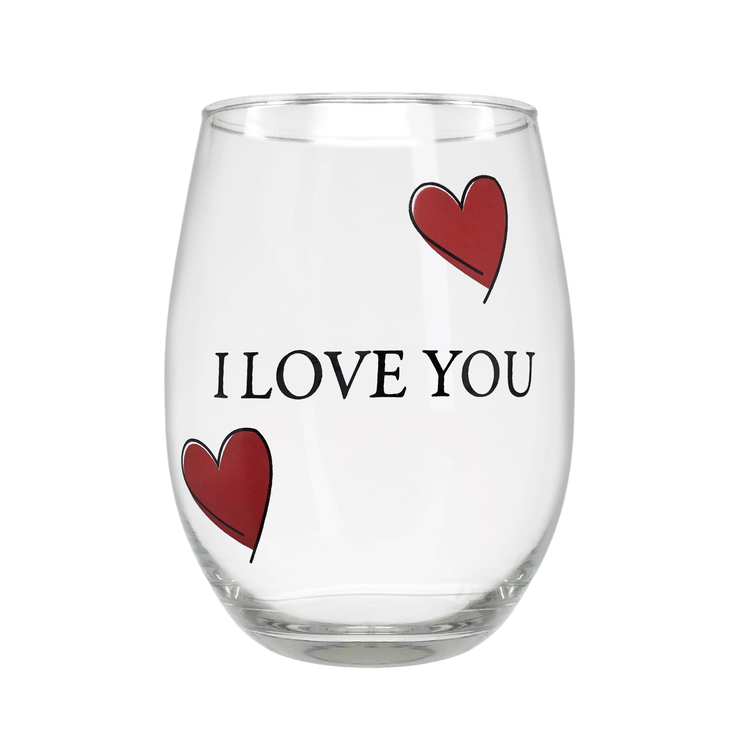 BANBERRY DESIGNS Lover's Wine Glass Set - I Love You, Love You More - Set of 2 - Stemless Wine Glasses with Decorative Hearts - Mr. & Mrs. - His and Her Romantic Glassware 20 oz