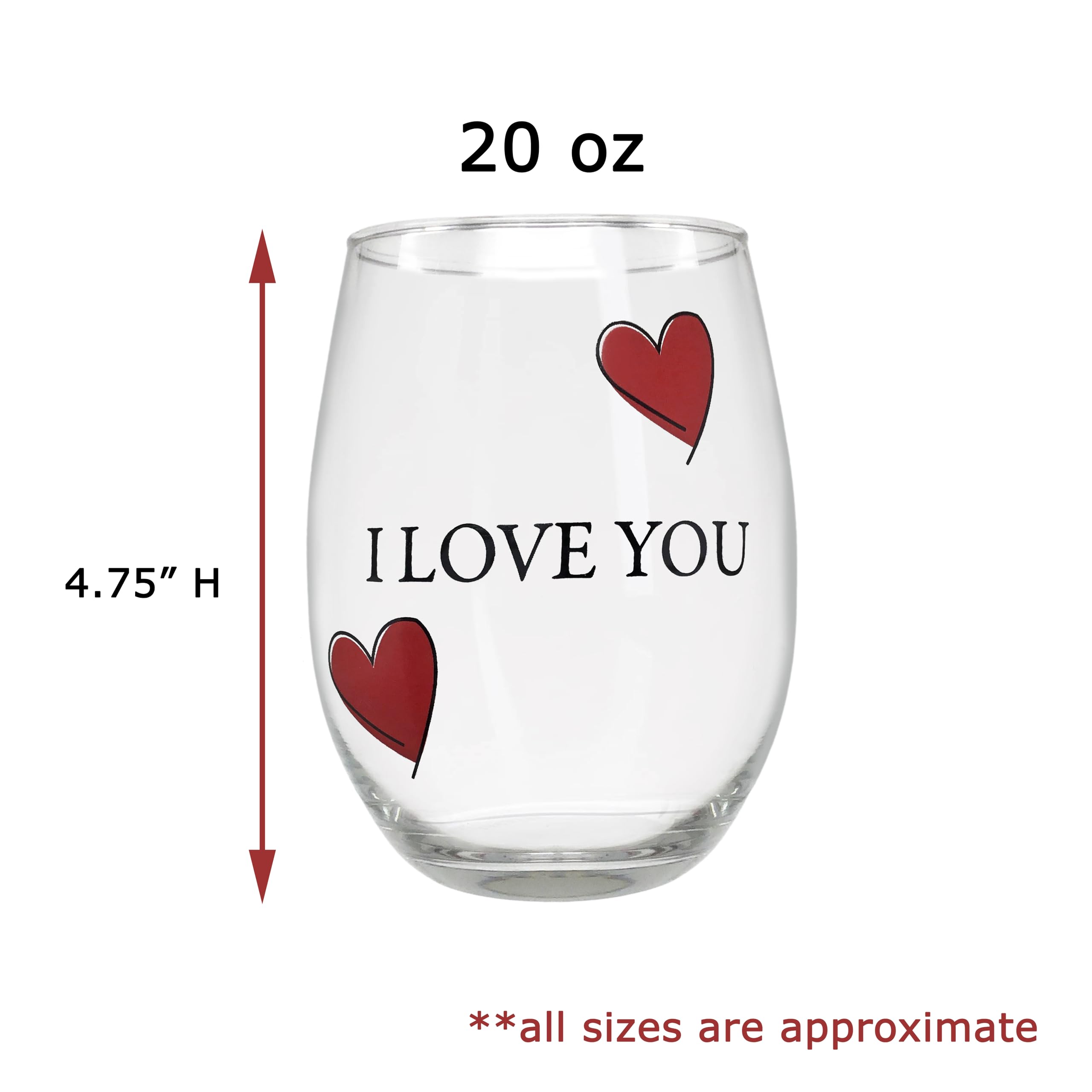 BANBERRY DESIGNS Lover's Wine Glass Set - I Love You, Love You More - Set of 2 - Stemless Wine Glasses with Decorative Hearts - Mr. & Mrs. - His and Her Romantic Glassware 20 oz