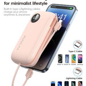 Portable Charger Power Bank 10000mAh Fast Charging PD 20W Portable Phone Charger with Built in Cable, LED Display Battery Pack for iPhone Android Samsung etc