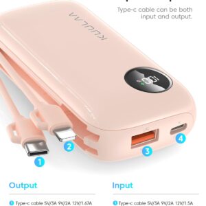 Portable Charger Power Bank 10000mAh Fast Charging PD 20W Portable Phone Charger with Built in Cable, LED Display Battery Pack for iPhone Android Samsung etc