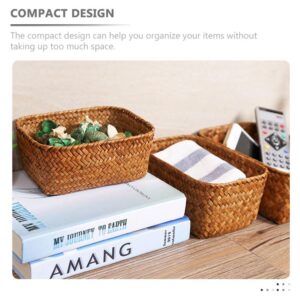 Home Decor Wicker Storage Basket Natural Woven Rattan Seagrass Storage Box Rectangular Household Organizer Boxes Shelf Wardrobe Organizer for Clothes Sundries Stationery To-y