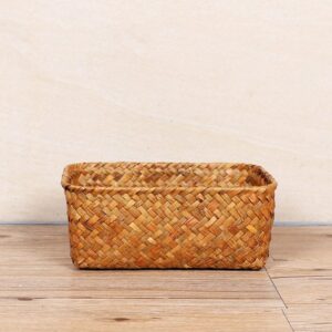 Home Decor Wicker Storage Basket Natural Woven Rattan Seagrass Storage Box Rectangular Household Organizer Boxes Shelf Wardrobe Organizer for Clothes Sundries Stationery To-y