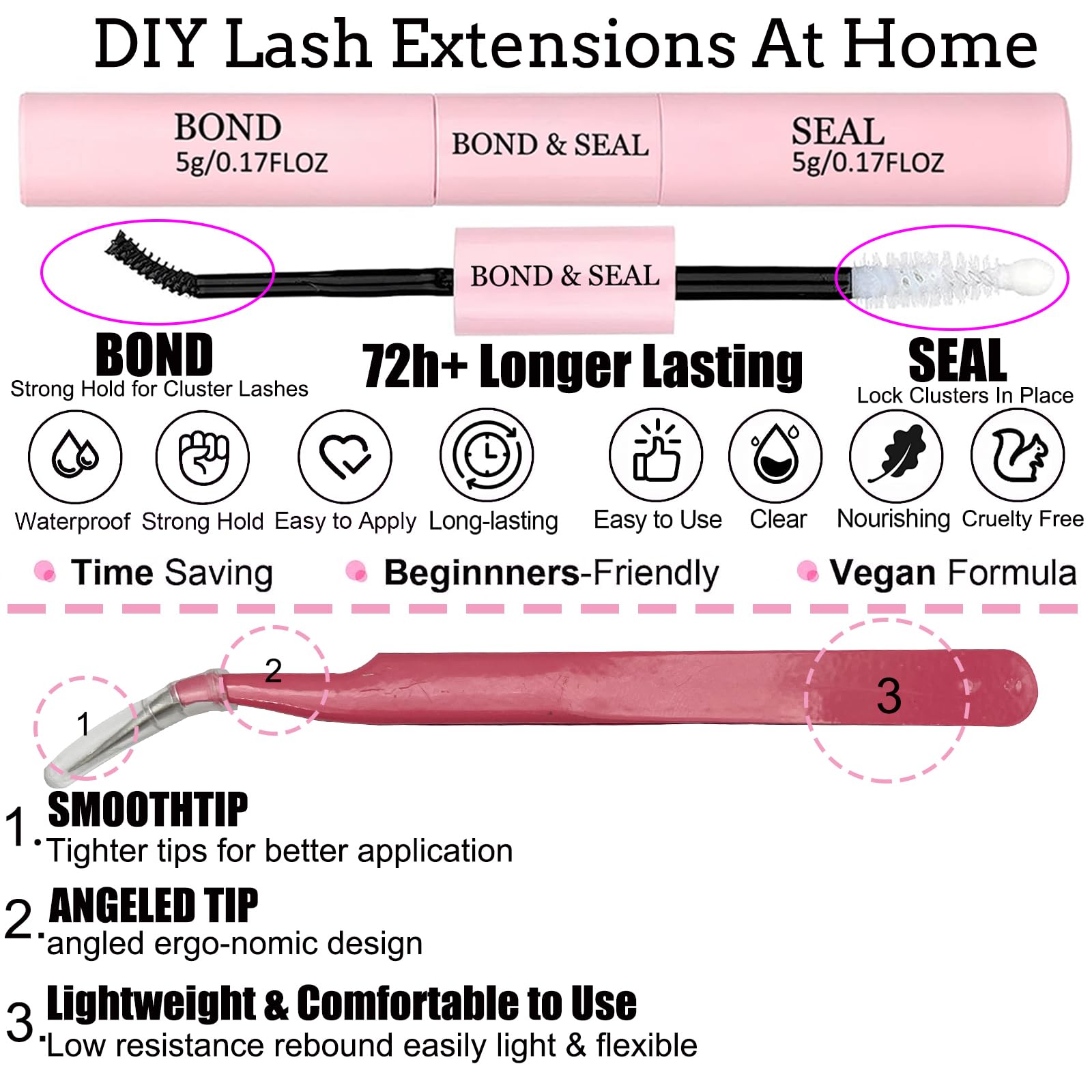 DIY Lash Extension Kit 200 Pcs 40D 50D 10-16MM Mix Individual Lash Clusters Kit with Bond and Seal Professional Eyelash Tweezers Wispy C D Curl False Eyelash Clusters DIY at Home, by TMIELYBS