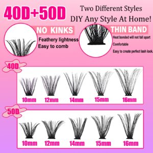 DIY Lash Extension Kit 200 Pcs 40D 50D 10-16MM Mix Individual Lash Clusters Kit with Bond and Seal Professional Eyelash Tweezers Wispy C D Curl False Eyelash Clusters DIY at Home, by TMIELYBS