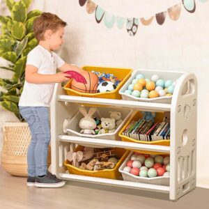 gonicvin toy storage cabinet unit, plastic storage rack with 6 baskets for children playroom, multi-functional storage organizer for livingroom, bedroom (yellow)