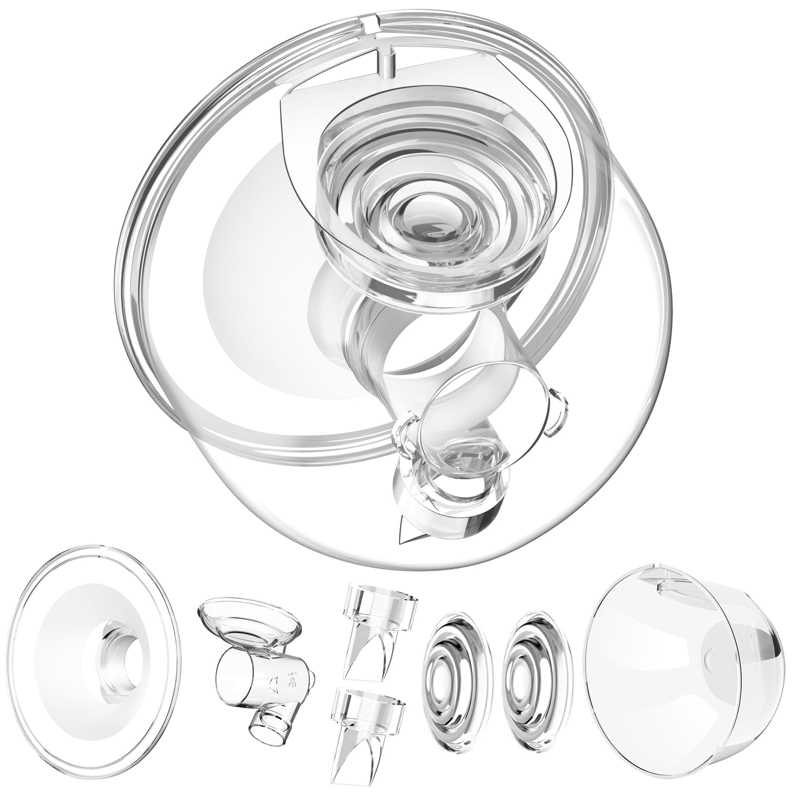 CreGear Wearable Breast Pump Milk Collector Cup Accessories 24mm Suitable for S9/S10/S12 Hands-Free Breast Pump Part Replacement, Include 24mm Flange, Duckbill Valve, Silicone Diaphragm and Linker