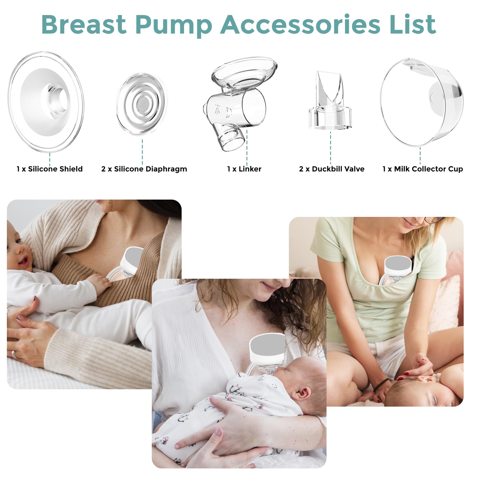 CreGear Wearable Breast Pump Milk Collector Cup Accessories 24mm Suitable for S9/S10/S12 Hands-Free Breast Pump Part Replacement, Include 24mm Flange, Duckbill Valve, Silicone Diaphragm and Linker