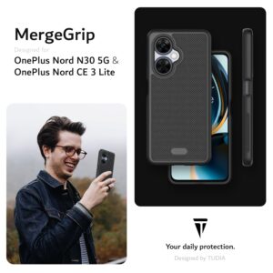 TUDIA DualShield Grip Designed for OnePlus Nord N30 5G Case (2023), [MergeGrip] Dual Layer Shockproof Slim Military Grade Non-Slip Tough Heavy Duty Protective Phone Case Cover (Matte Black)