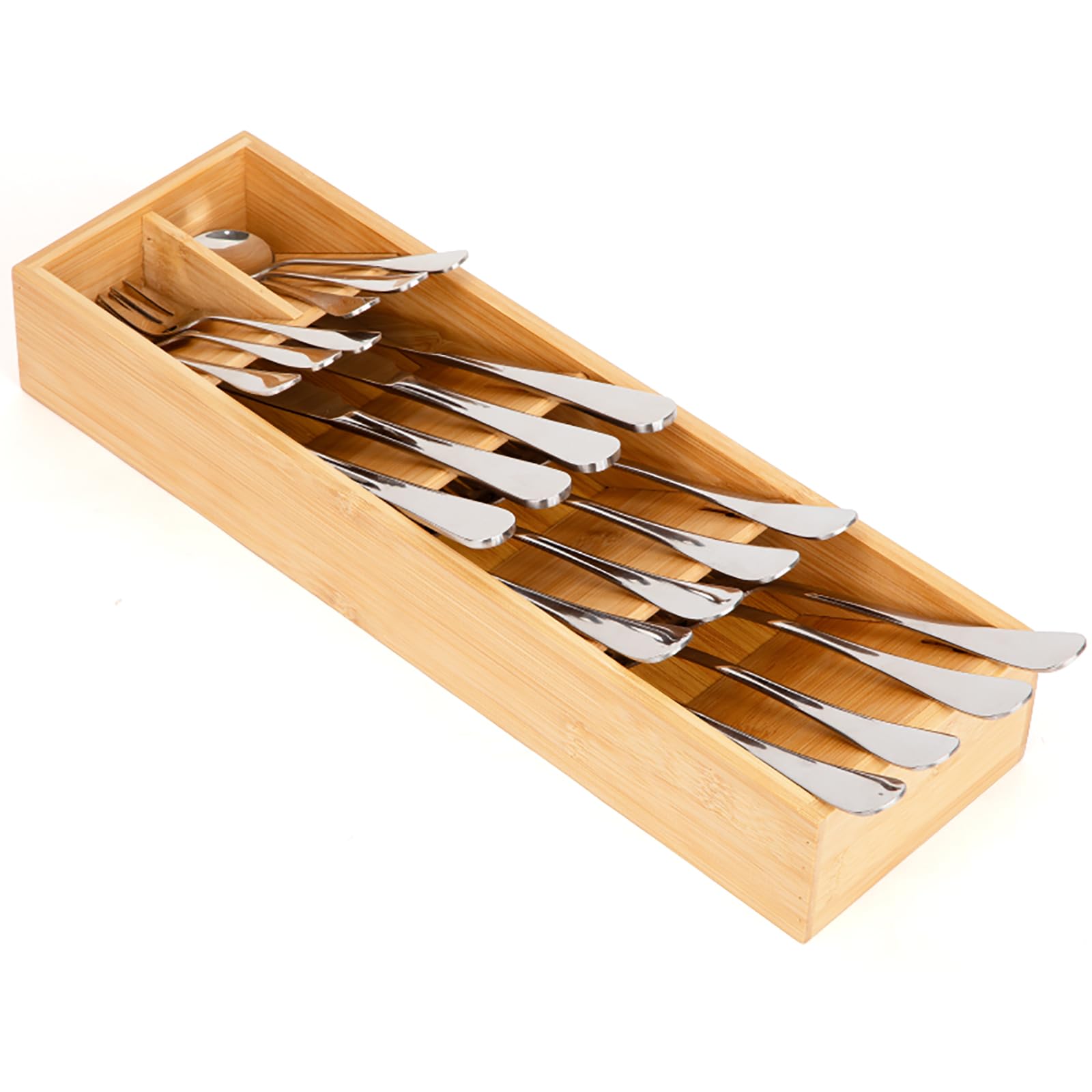 E-ROOM TREND Bamboo Drawer Store Compact Utensil Organizer for Kitchen Drawer Silverware, Flatware, Cutlery, Spoon and Knives Drawer Storage Organization (DD489)