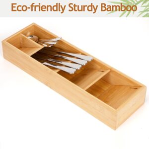 E-ROOM TREND Bamboo Drawer Store Compact Utensil Organizer for Kitchen Drawer Silverware, Flatware, Cutlery, Spoon and Knives Drawer Storage Organization (DD489)