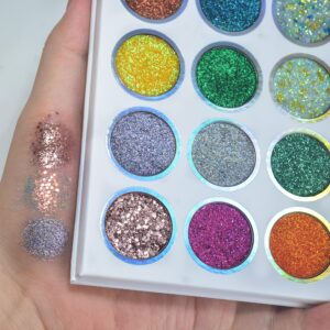 Tintark Glitter Butter Sparkle Eyeshadow Palette, 16 Colorful Holographic Multichrome Iridescent Chameleon Makeup Palette, Shimmer Highlighter Metallic Eye Shadow, Rainbow Eyeshadow Pallets