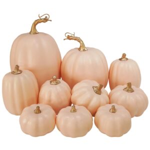 winlyn 10 pcs assorted artificial blush pink pumpkins decorative fall pumpkins foam pastel light pink pumpkins for fall farmhouse autumn wedding halloween party thanksgiving festive table centerpiece