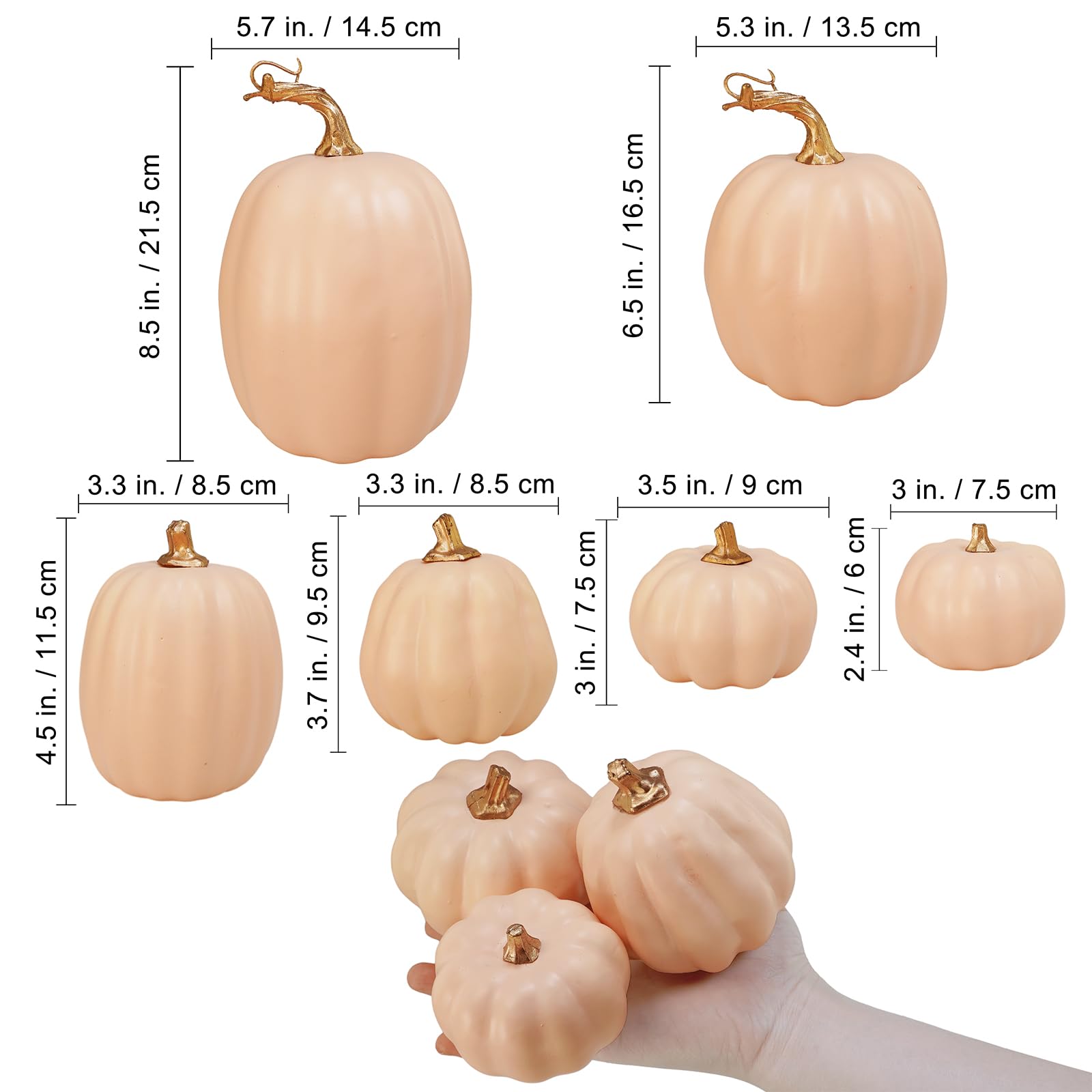 Winlyn 10 Pcs Assorted Artificial Blush Pink Pumpkins Decorative Fall Pumpkins Foam Pastel Light Pink Pumpkins for Fall Farmhouse Autumn Wedding Halloween Party Thanksgiving Festive Table Centerpiece