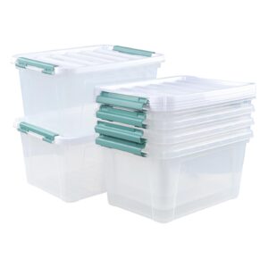 rosebloom 20 quart plastic storage bin with latching lid, clear stacking storage tote, 6 packs