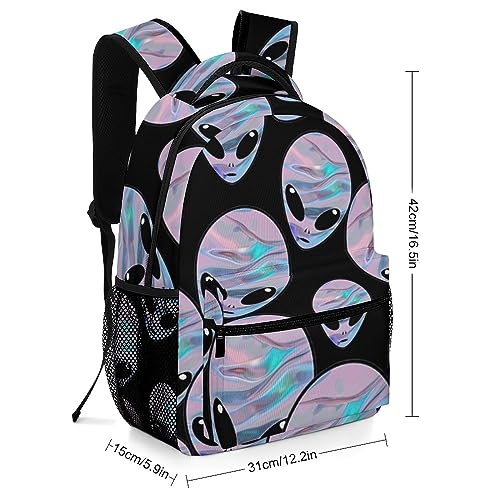 Space Alien Travel Laptop Backpack Casual Daypack with Mesh Side Pockets for Book Shopping Work