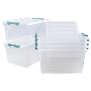 Rosebloom 36 Quart Large Latching Storage Bin, Stackable Plastic Storage Latches Box, Clear, 6 Packs