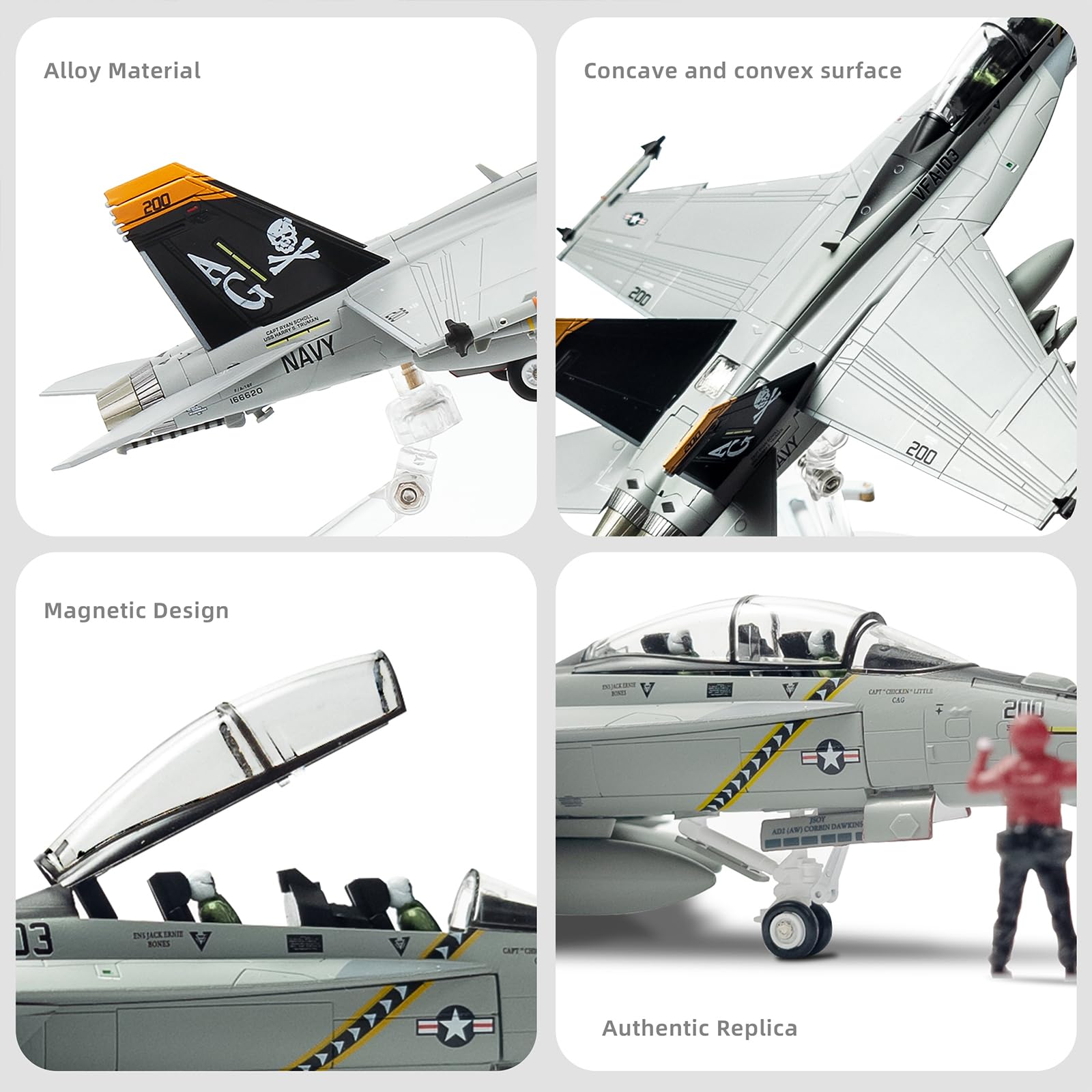 NUOTIE F/A-18F Super Hornet 1/72 Metal Airplane Model Kits with Stand VFA-103 Jolly Rogers Diecast Alloy Attack Jet Replica PreBuild Military Aircraft Collection for Display or Gift