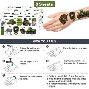 Army Temporary Tattoos - Memorial Day 80PCS Military Camouflage, Camo, Veterans Day Themed Stickers for Kids Birthday Party Supplies, Decorations, Favors and Prizes - Cute Gifts for Boys and Girls