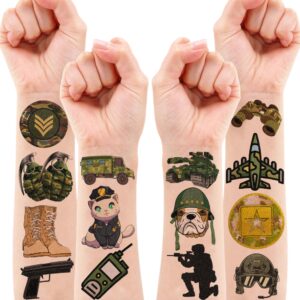 Army Temporary Tattoos - Memorial Day 80PCS Military Camouflage, Camo, Veterans Day Themed Stickers for Kids Birthday Party Supplies, Decorations, Favors and Prizes - Cute Gifts for Boys and Girls