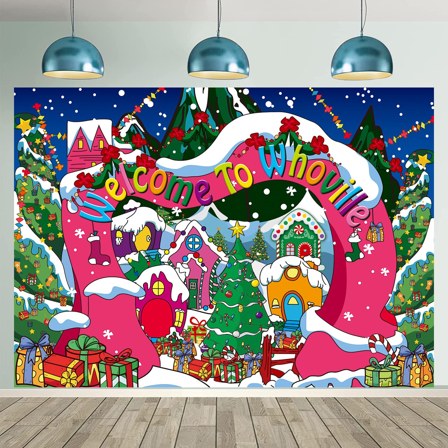 Welcome to Whoville Backdrop 8x6FT Winter Christmas Village Photography Background for Kids First Birthday Baby Shower Happy New Year Xmas Holiday Party Decoration Supplies Photo Props