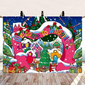 Welcome to Whoville Backdrop 8x6FT Winter Christmas Village Photography Background for Kids First Birthday Baby Shower Happy New Year Xmas Holiday Party Decoration Supplies Photo Props