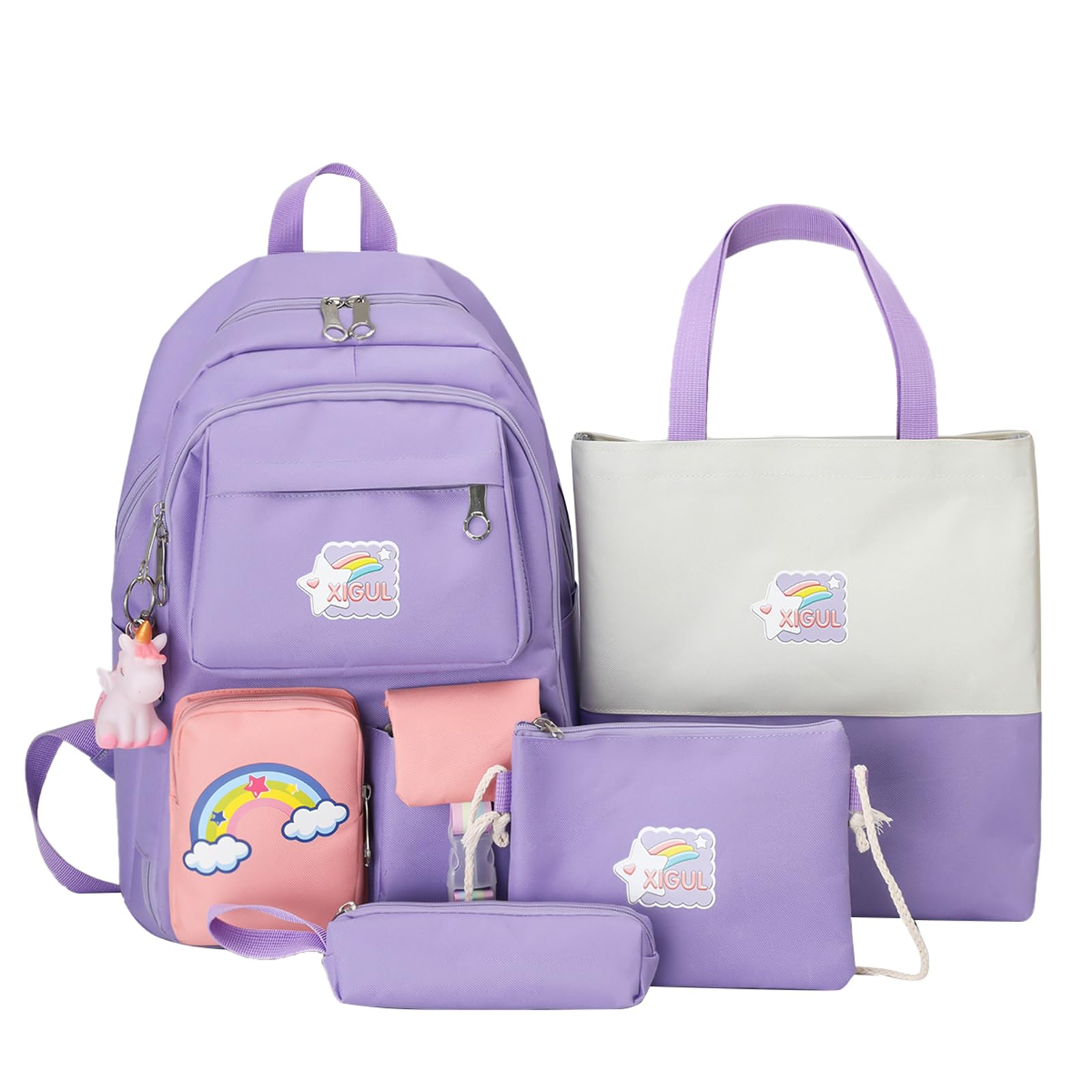 HAN YUAN Kawaii Backpack set 4Pcs Aesthetic School Bags cute backpack set for Girls Teen Back to School