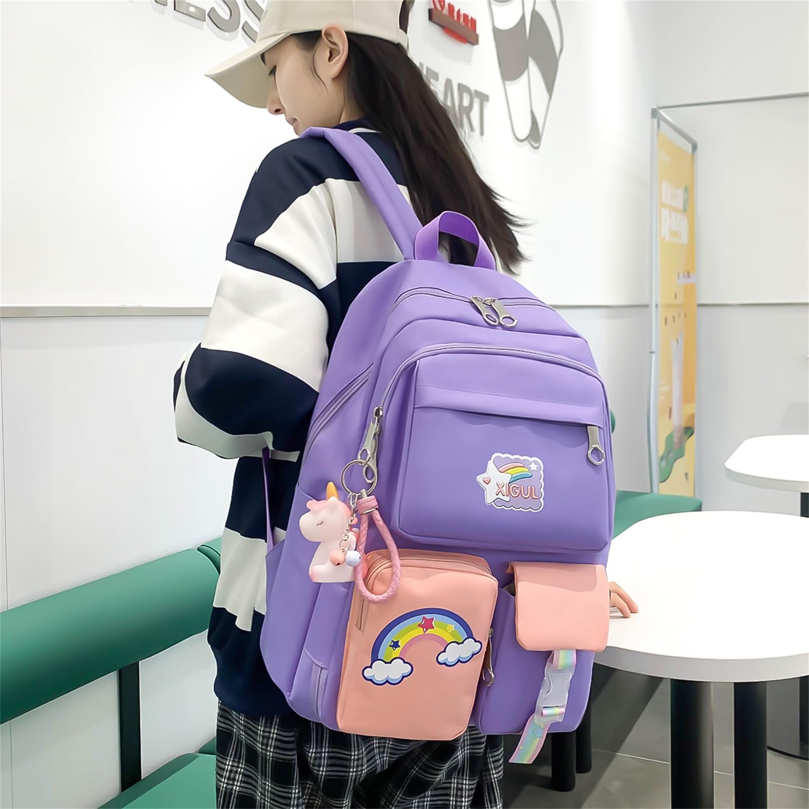 HAN YUAN Kawaii Backpack set 4Pcs Aesthetic School Bags cute backpack set for Girls Teen Back to School