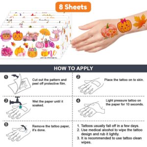 Little Pumpkin Baby Shower Birthday Temporary Tattoos - 80PCS Pumpkin Fall 1st Stickers for Party Decorations, Favors, and Prizes - Pink, Orange, and Maple Leaf Themed - Ideal Gifts for Boys