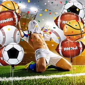 10 PCS Sports Themed Balloons, 18inch Aluminum Foil Sport Party Balloons Baseball Football Balloons Sports Themed Birthday Party Supplies for Boy Baby Shower Party Decoration（contains ribbon）