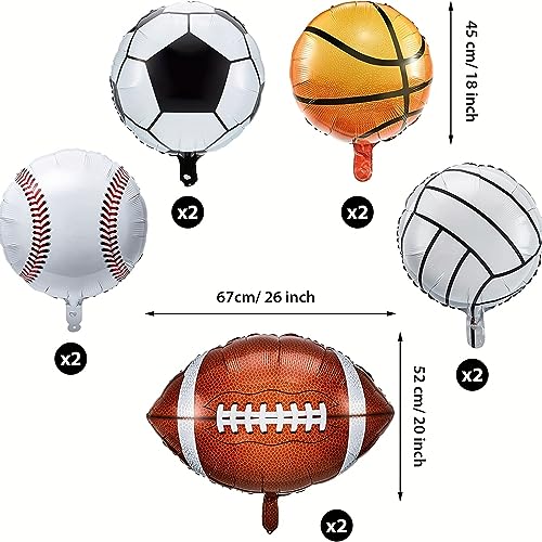 10 PCS Sports Themed Balloons, 18inch Aluminum Foil Sport Party Balloons Baseball Football Balloons Sports Themed Birthday Party Supplies for Boy Baby Shower Party Decoration（contains ribbon）