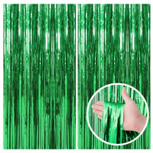 2 pack green streamers backdrop jungle party decorations foil fringe backdrop curtains photo booth backdrop for birthday dinosaur animal st patrick's day football christmas party decorations