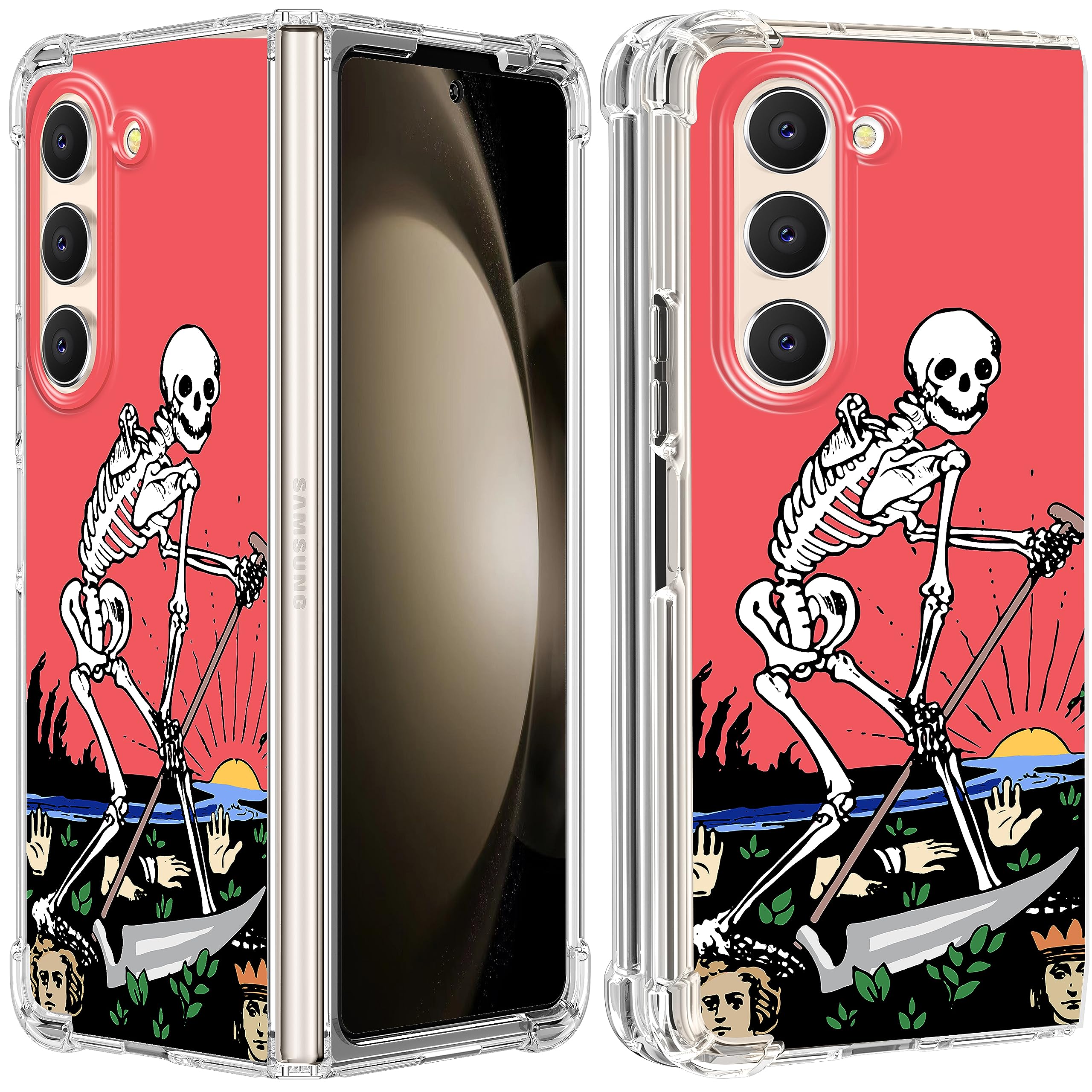 Petonist for Z Fold 5 Case Cute Skeleton Skull Pattern Gothic Goth Design Pattern Phone Cover for Boys Girls Teens Men Cool Funny Unique Fashion Soft TPU Cases for Samsung Galaxy Z Fold5 5G Axe